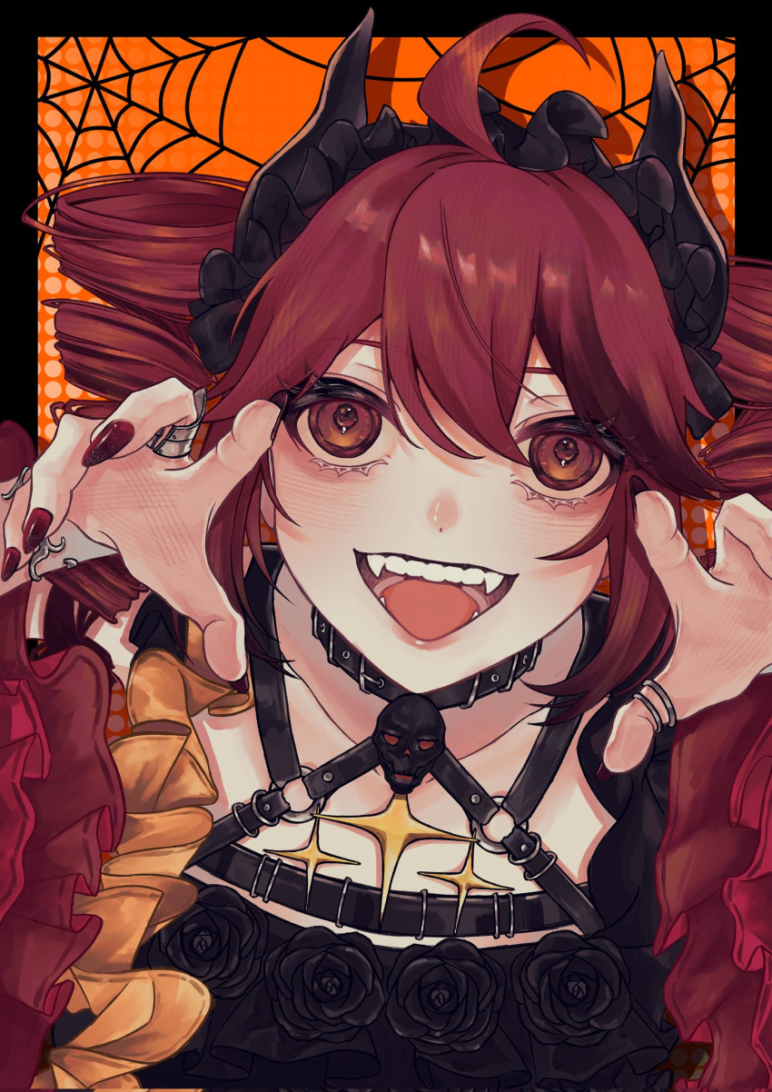 Safebooru - 1girl black dress black horns collarbone dress fangs ...