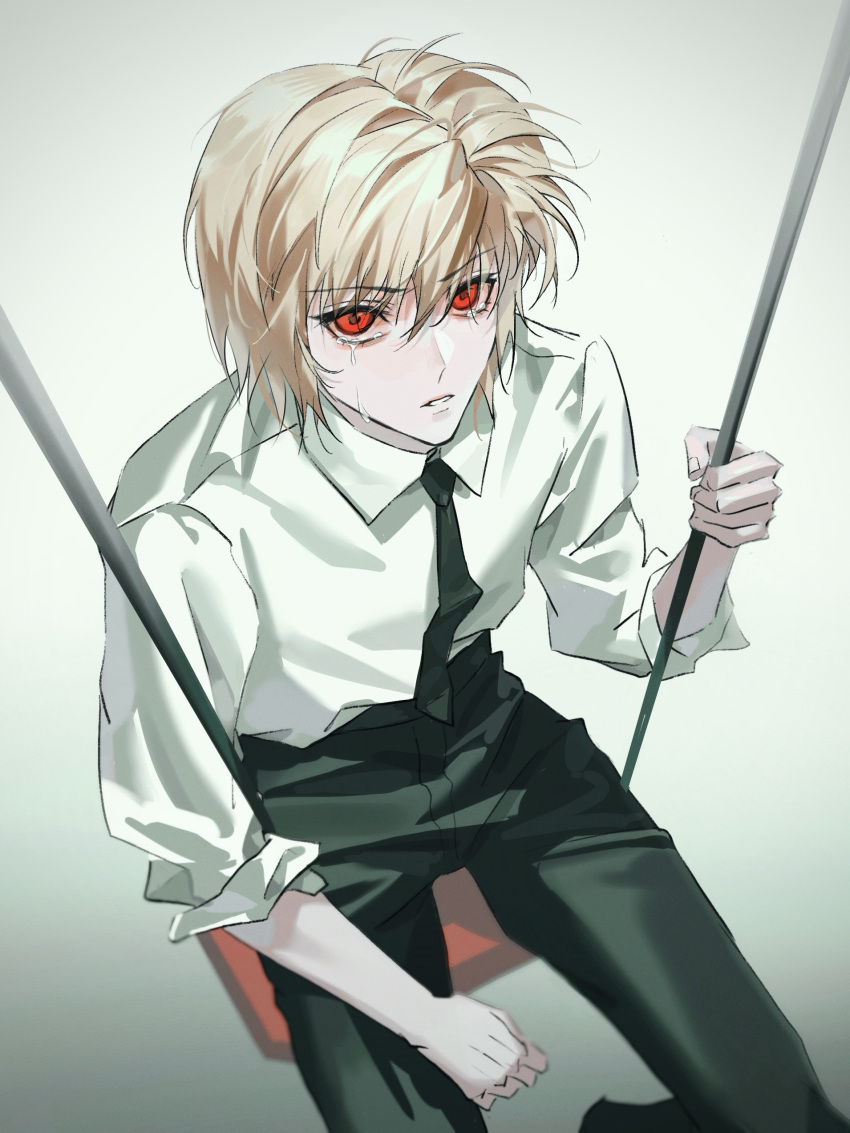 Safebooru - 1boy absurdres black necktie black pants blonde hair chinese commentary collared ...