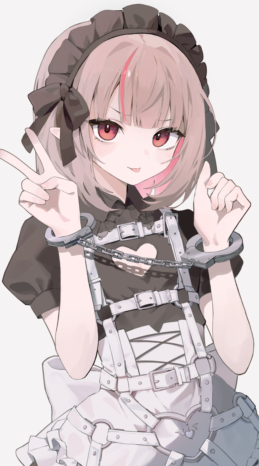 Safebooru - >:) 1girl 1sh1214 :p apron back bow belt black dress black headdress black ribbon ...