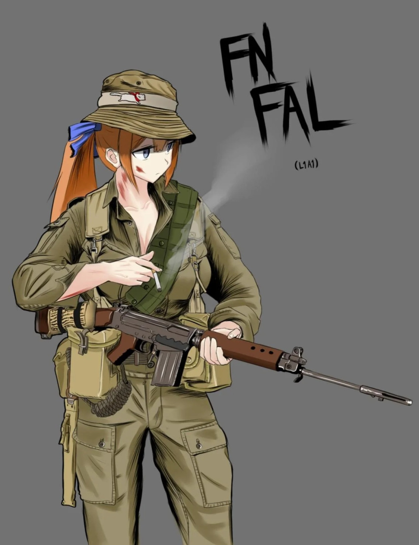 Safebooru - 1girl fal (girls frontline) fn fal girls frontline l1a1 long hair military rhodesian ...