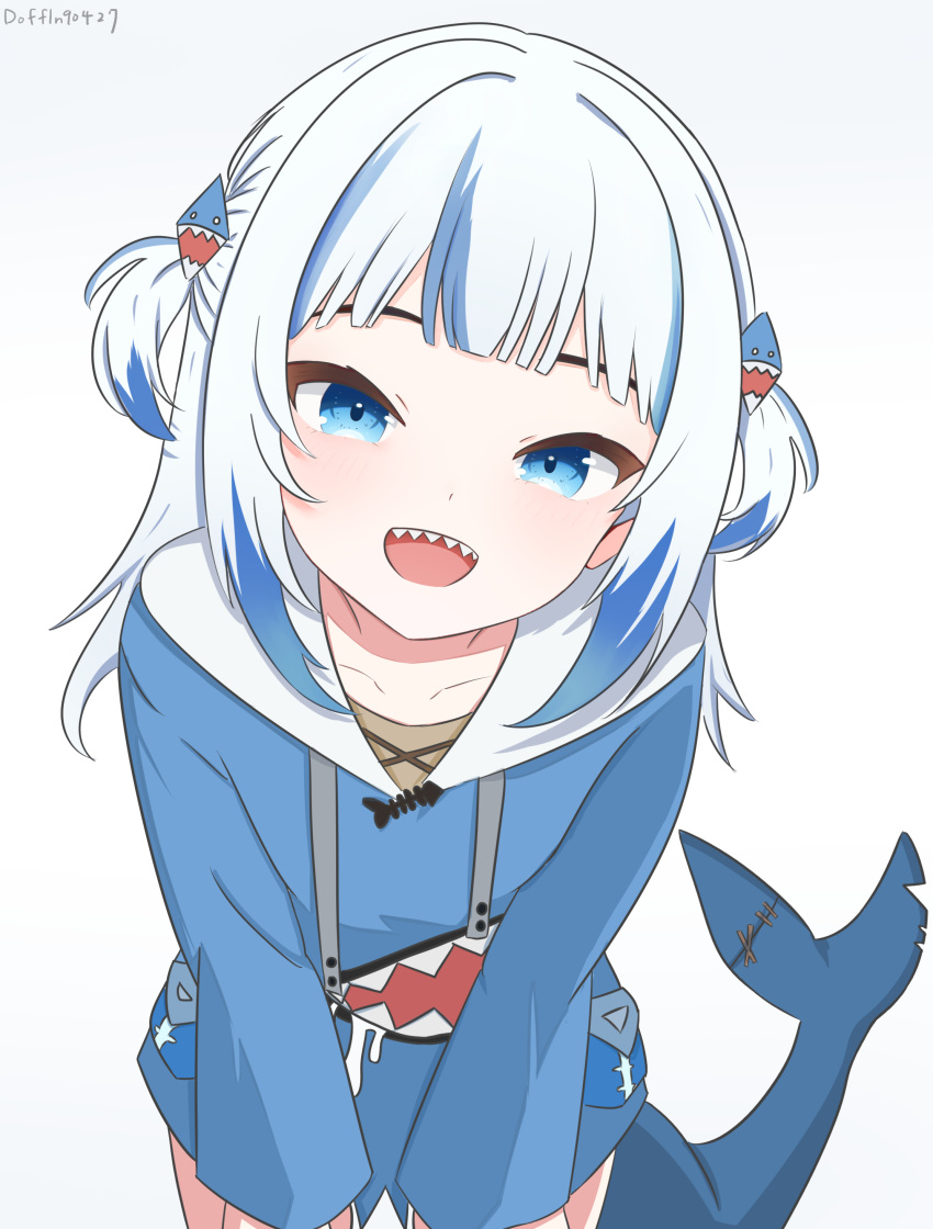 Safebooru - 1girl absurdres animal costume blue eyes blue hoodie blunt bangs doffln90427 fins ...