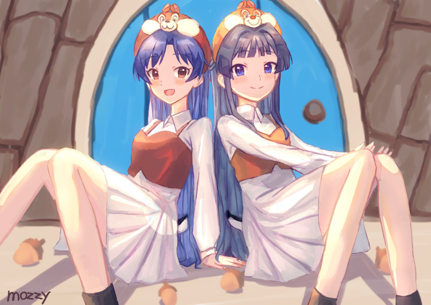 Safebooru - absurdres acorn artist name black hair blue eyes blue hair blush brown eyes closed ...