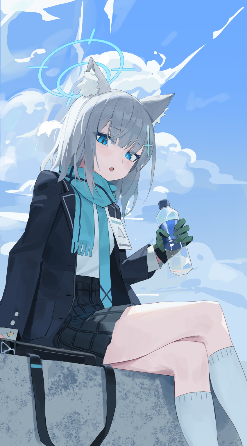 Safebooru - 1girl absurdres animal ear fluff animal ears arm at side arm support bag black bag ...