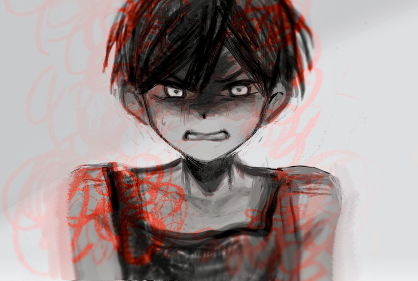 Safebooru - 1boy angry black hair black tank top clenched teeth looking ...