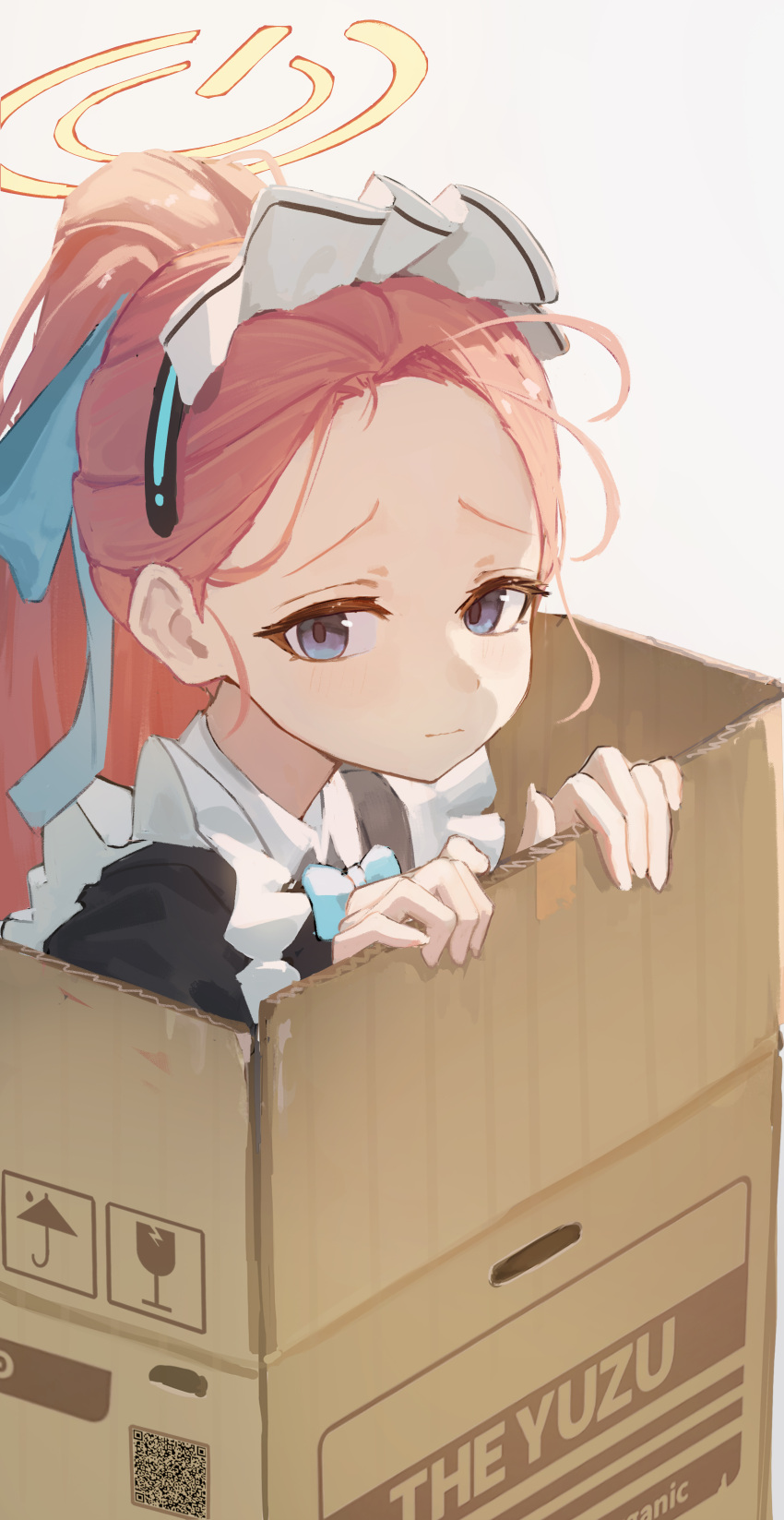 Safebooru - absurdres blue archive blue eyes box cardboard box closed mouth commentary request ...