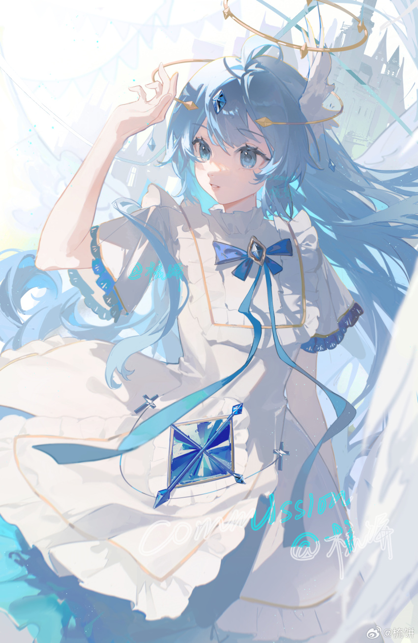 Safebooru 1girl Absurdres Angel Wings Blue Bow Blue Eyes Blue Hair 4595