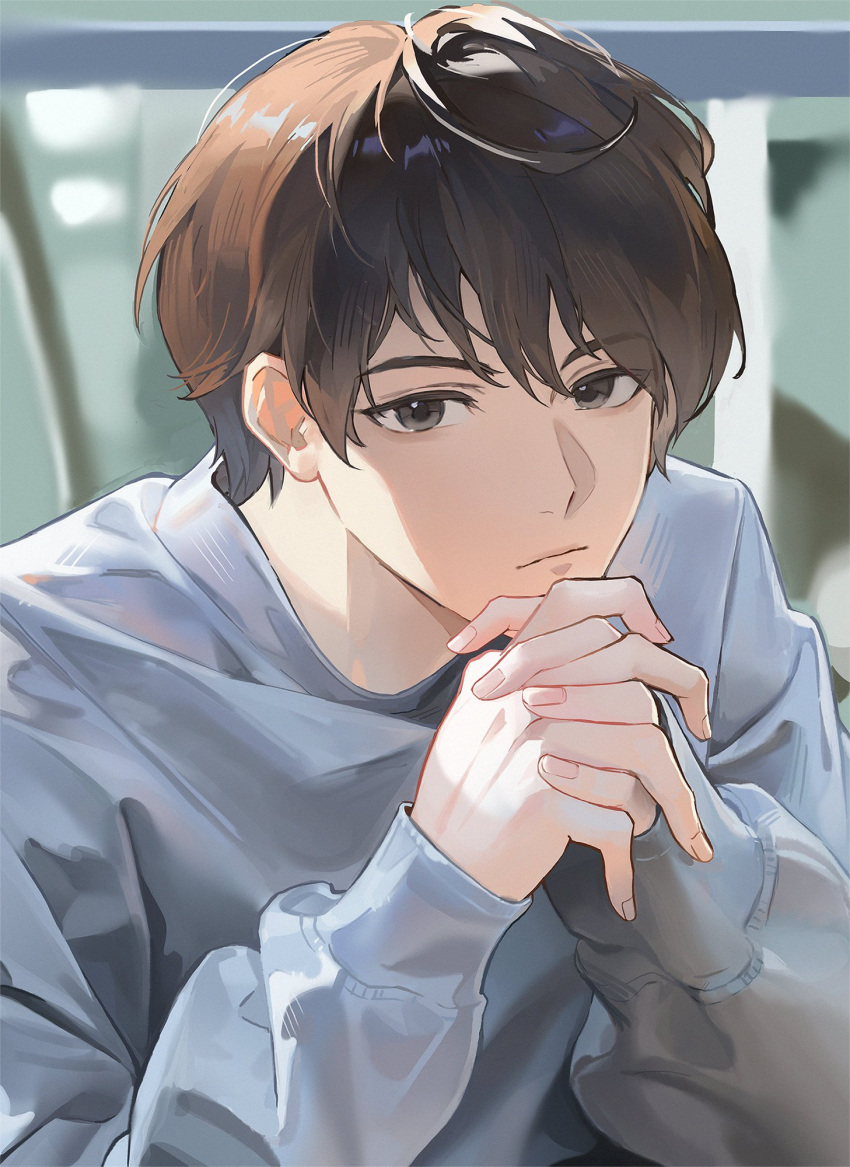 Safebooru - 1boy blurry blurry background brown hair closed mouth commentary english commentary ...