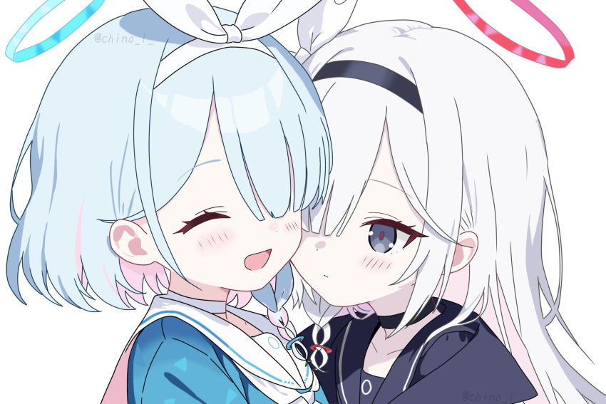 Safebooru - 2girls arona (blue archive) blue archive blue hair cheek-to-cheek closed eyes ...