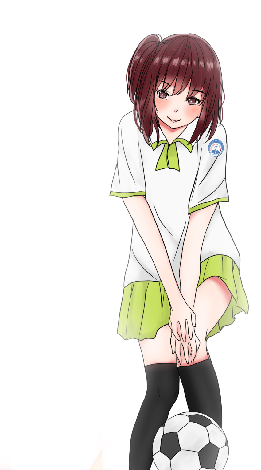 Safebooru - ball black thighhighs blush brown eyes brown hair green skirt highres original ...