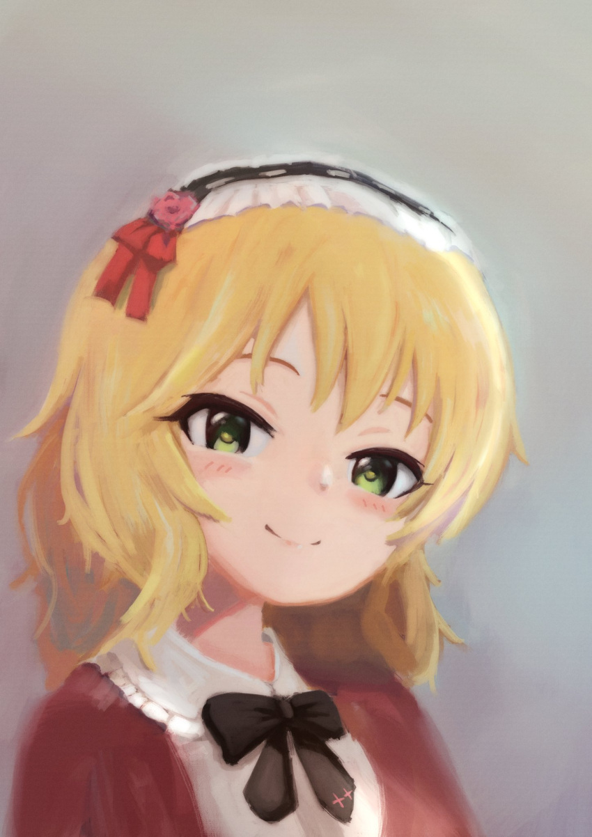 Safebooru - 1girl black bow black bowtie blonde hair blush bow bowtie closed mouth frilled ...