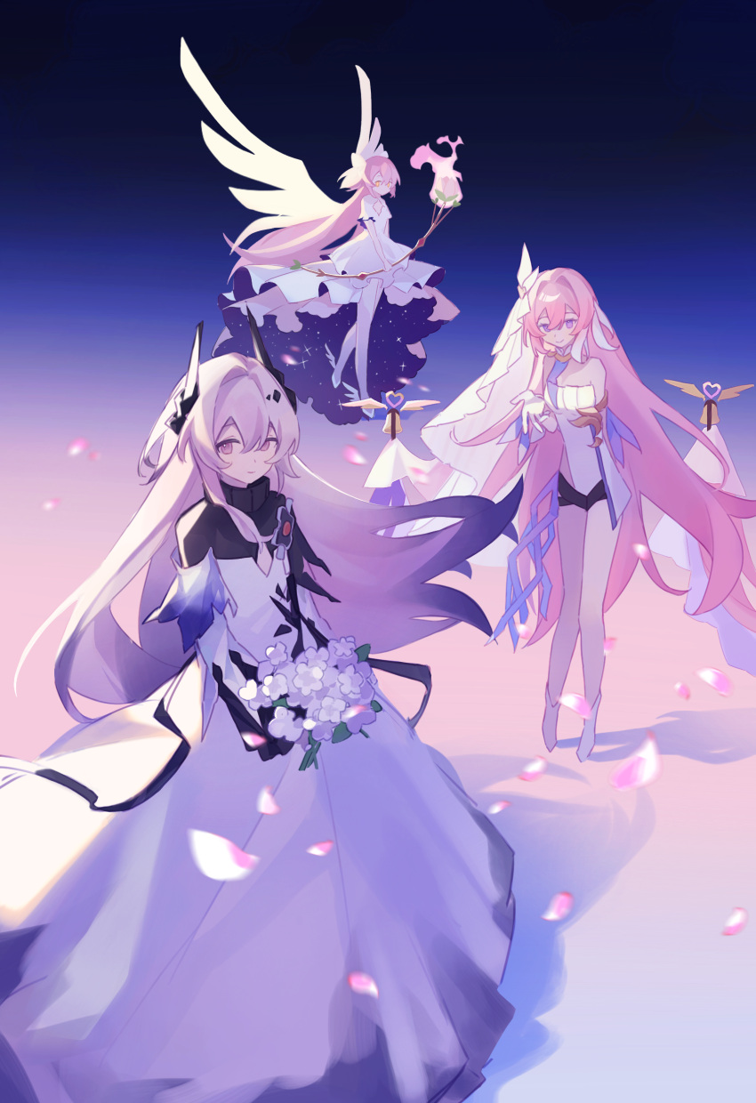 Safebooru - 3girls absurdres angel wings arknights bell bouquet bow ...