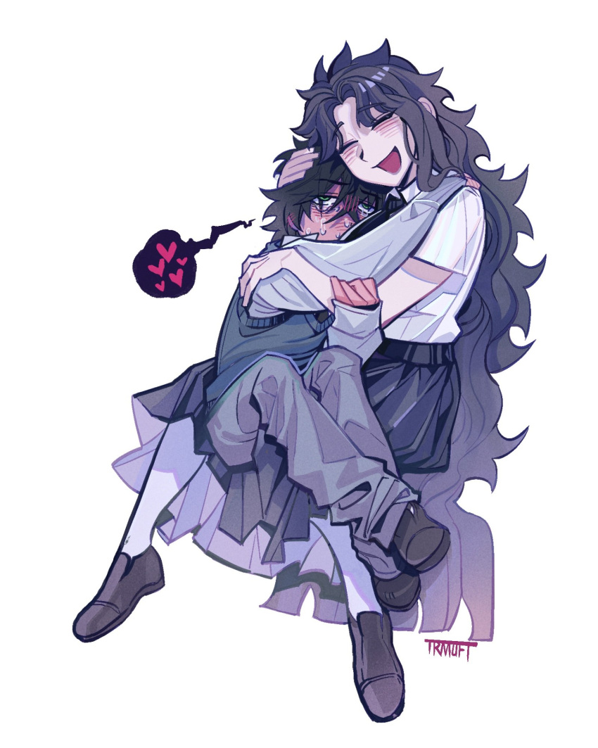 Safebooru - 1boy 1girl assertive female bao (hanstrmoft) black necktie black shoes black skirt ...