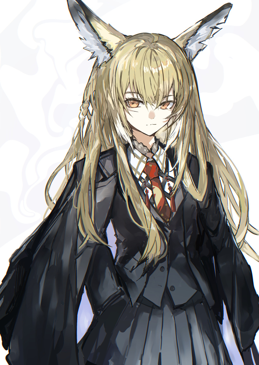 Safebooru - 1girl absurdres animal ear fluff arknights black coat black jacket black skirt ...