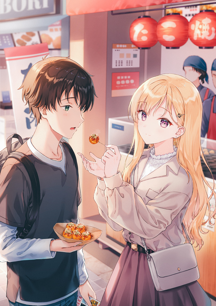 Safebooru - 1boy 1girl asamura yuuta ayase saki backpack bag belt black bag black belt black ...