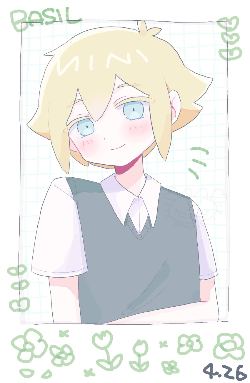 Safebooru - 1boy absurdres antenna hair basil (faraway) (omori) basil (omori) blonde hair blue ...