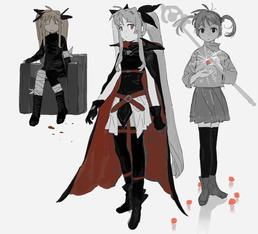 Safebooru - 2girls absurdres bandaged arm bandaged leg bandages black cape black ribbon black ...