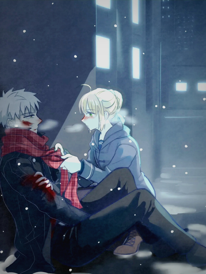 Safebooru - 1boy 1girl alleycat nd archer (fate) artoria pendragon (fate) black jacket black ...