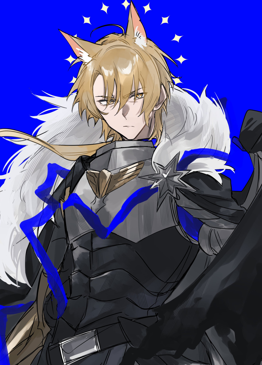 Safebooru - 1boy absurdres animal ears arknights armor belt black belt blonde hair blue ...