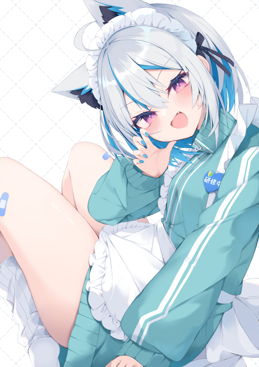 Safebooru - 1girl :d absurdres ahoge animal ear fluff animal ears apron bandaid bandaid on leg ...