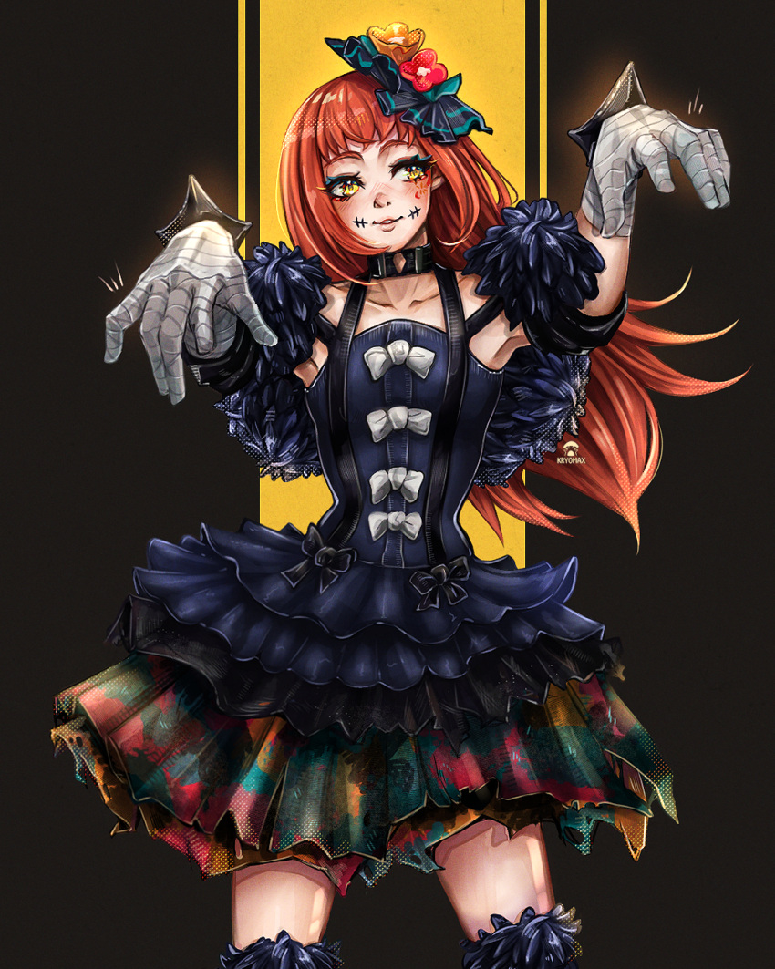 Safebooru - 1girl aqua eyeshadow bandaged arm bandaged hand bandages black dress bow dress ...