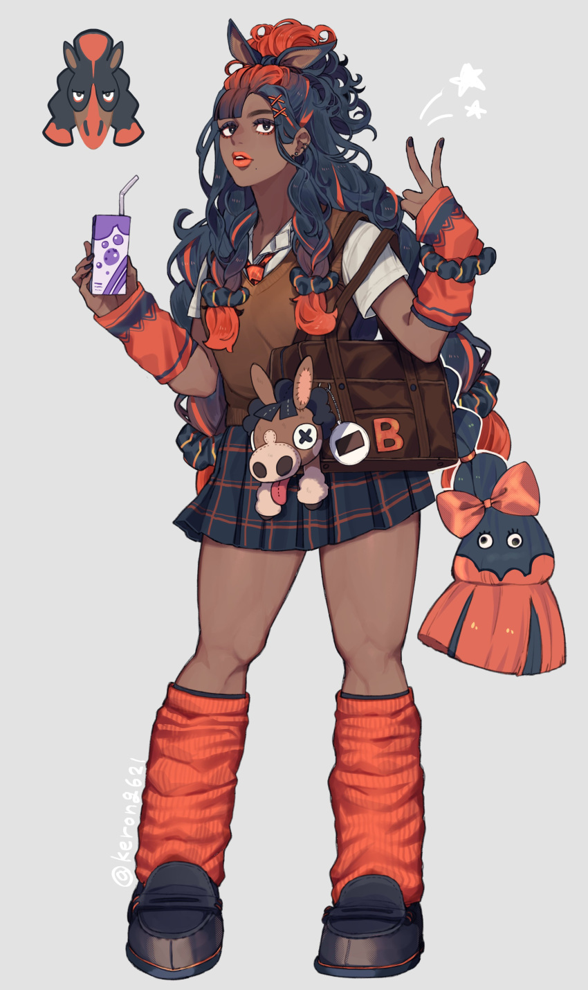 Safebooru - 1girl absurdres arm warmers asymmetrical bangs black hair black shoes dark-skinned ...