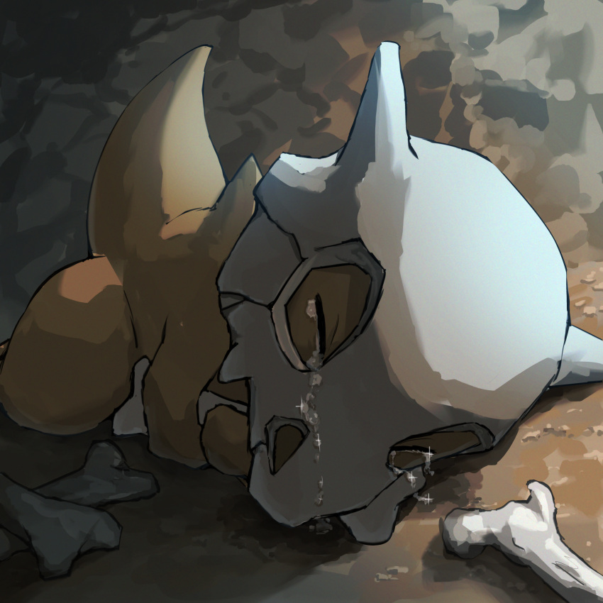 Safebooru - absurdres bone cave interior closed eyes crying cubone highres lying no humans ...