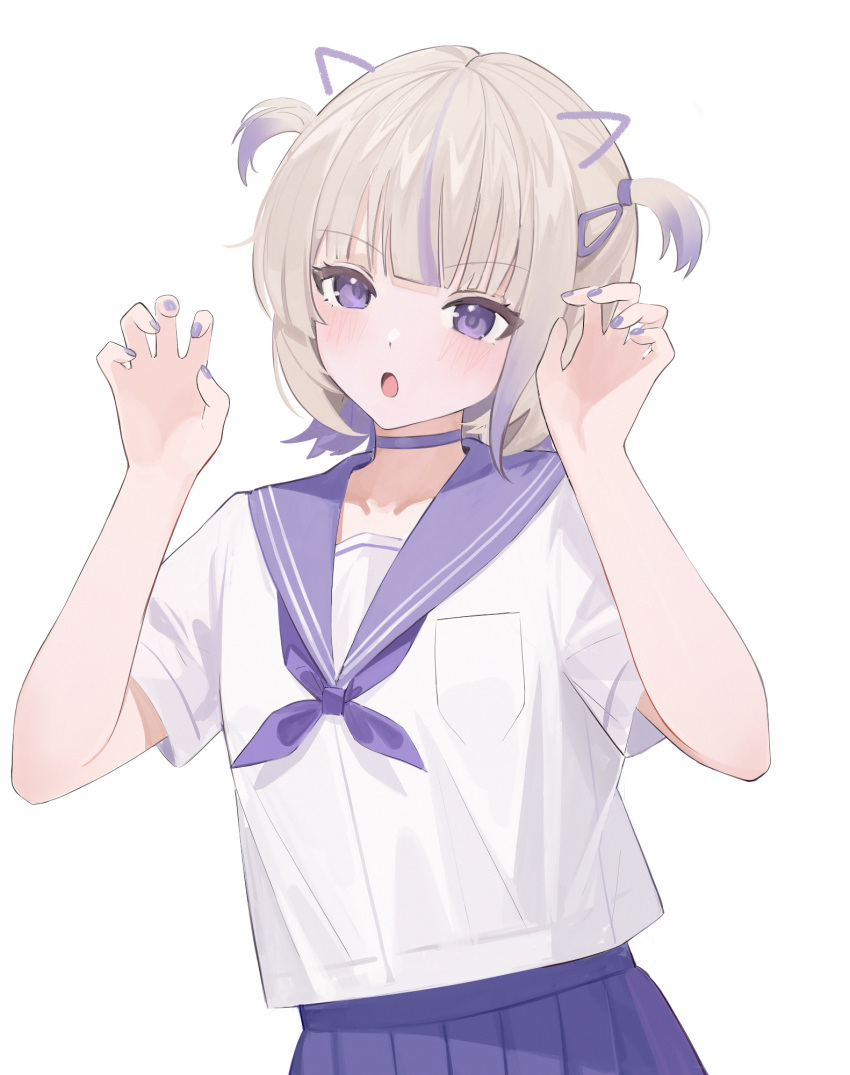 Safebooru - 1girl alternate costume blonde hair blunt bangs blush breast pocket choker claw pose ...