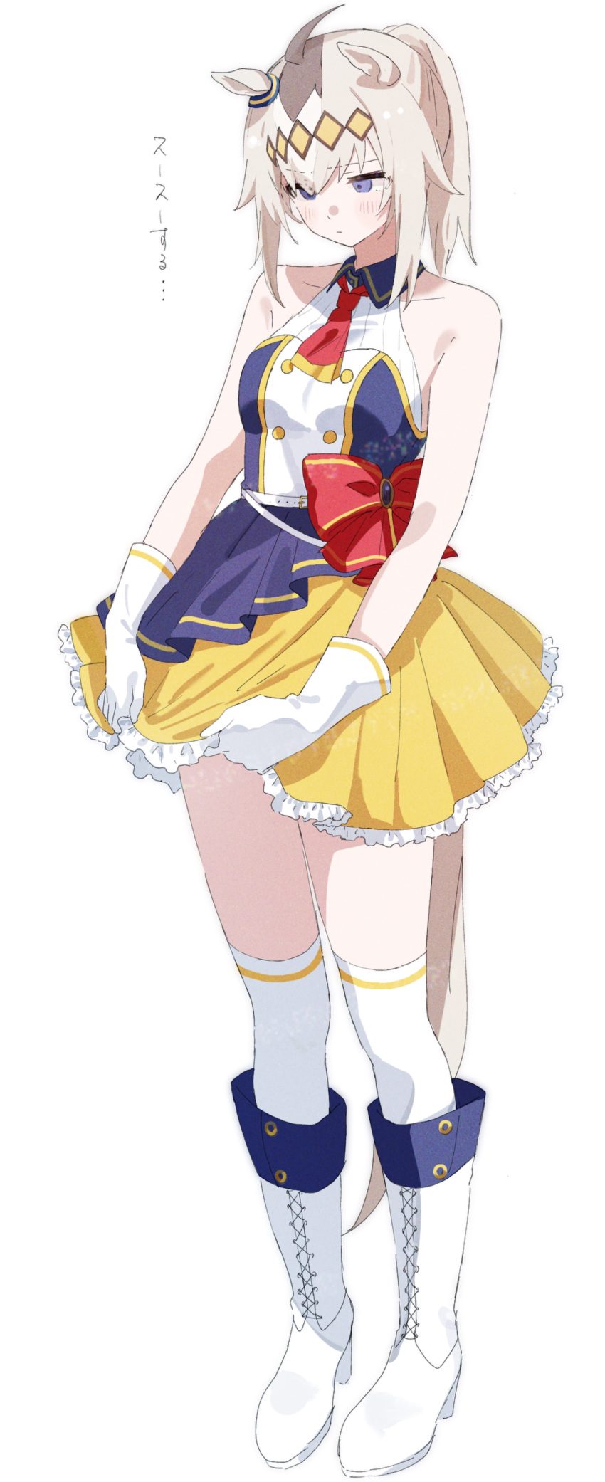 Safebooru - 1girl absurdres ahoge animal ears ascot bare shoulders blue eyes boots bow dress ...