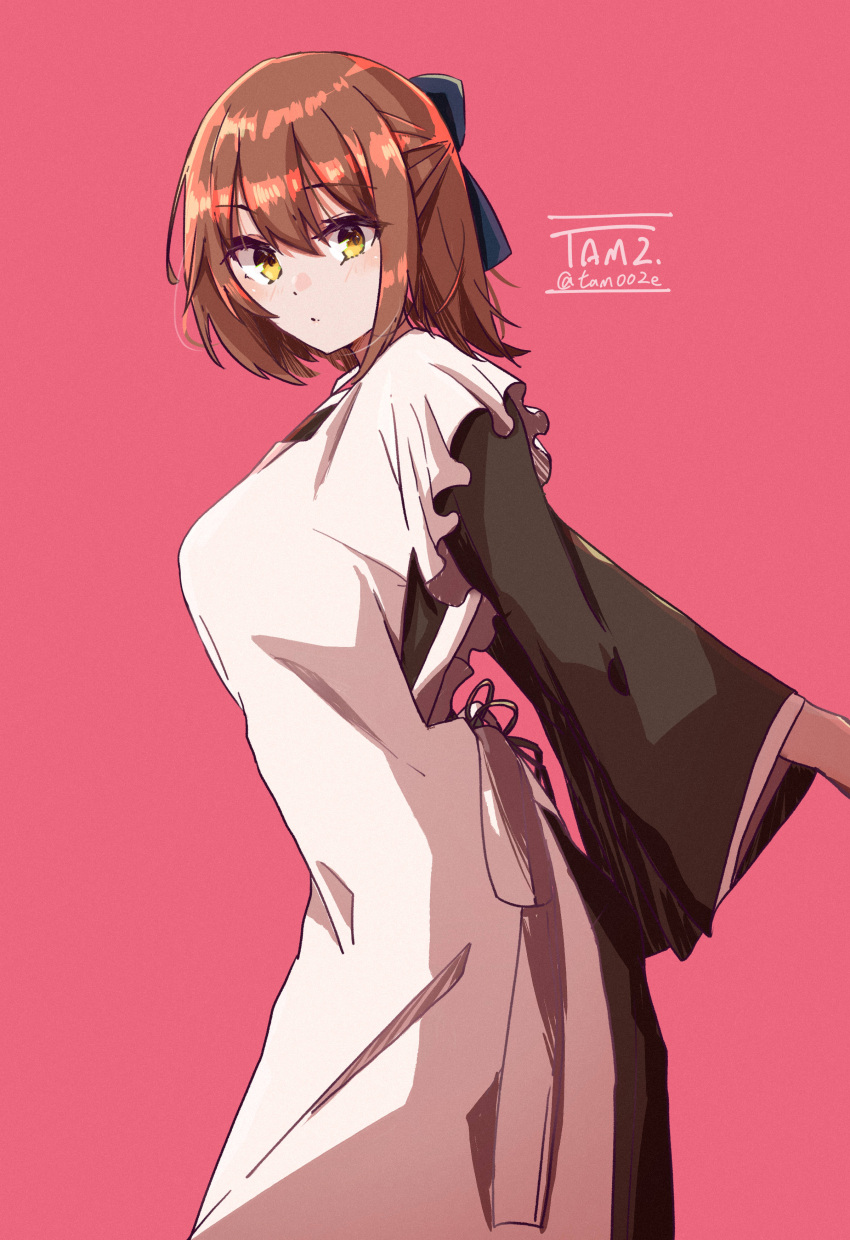 Safebooru - 1girl :o absurdres apron black kimono blue bow bow commentary request hair bow half ...