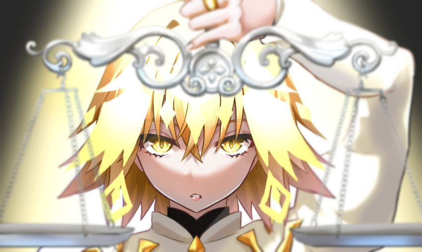 Safebooru - 1girl balance scale blonde hair braid breasts dress fate ...