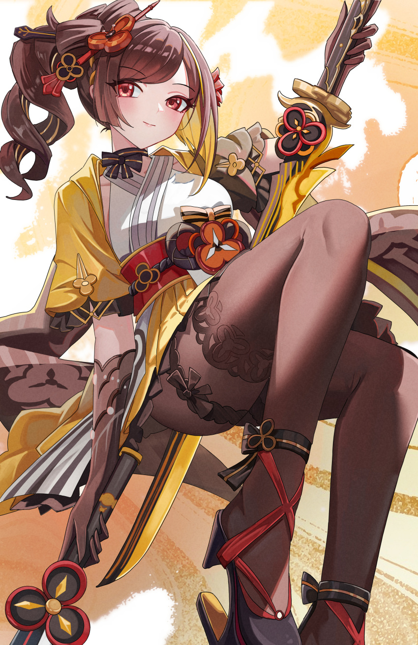 Safebooru - 1girl absurdres black gloves black pantyhose brown hair chiori (genshin impact ...