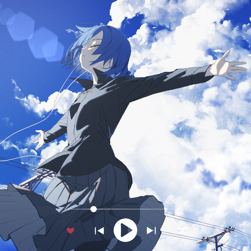 Safebooru - 1girl absurdres black pantyhose black shirt blue sky blunt bangs bocchi the rock ...