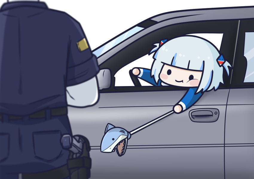 Safebooru - 1girl 1other absurdres ass belt black eyes blue hair blue ...