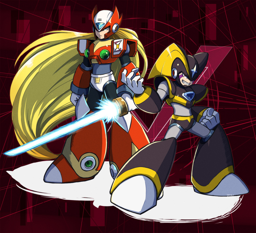 Safebooru - 2boys android arm up armor artist logo bass (mega man ...