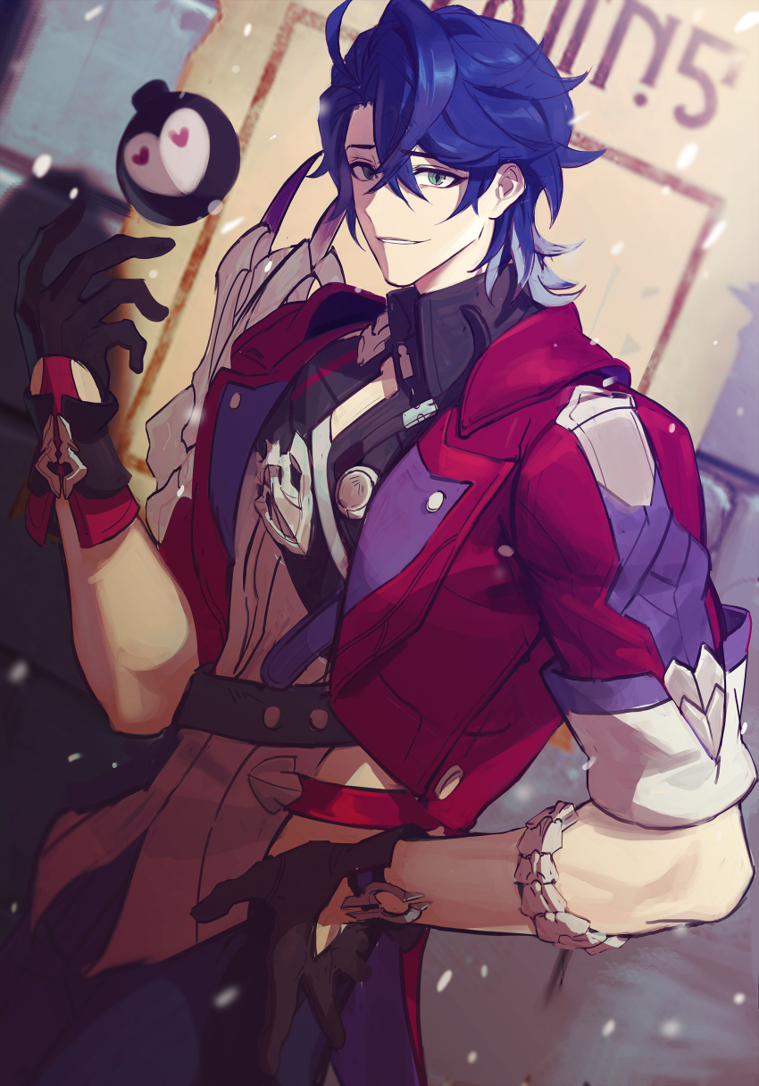 Safebooru - 1boy absurdres aqua eyes armlet armor belt black belt black gloves black pants blue ...