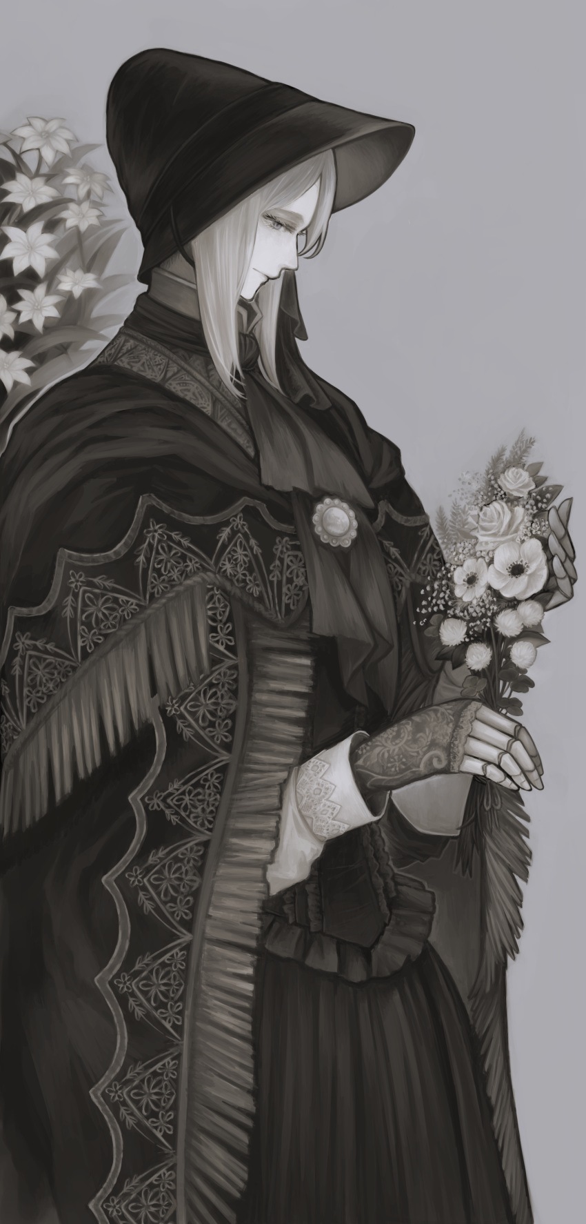 Safebooru - 1girl absurdres ascot black ascot black bonnet black cloak bloodborne bonnet book ...