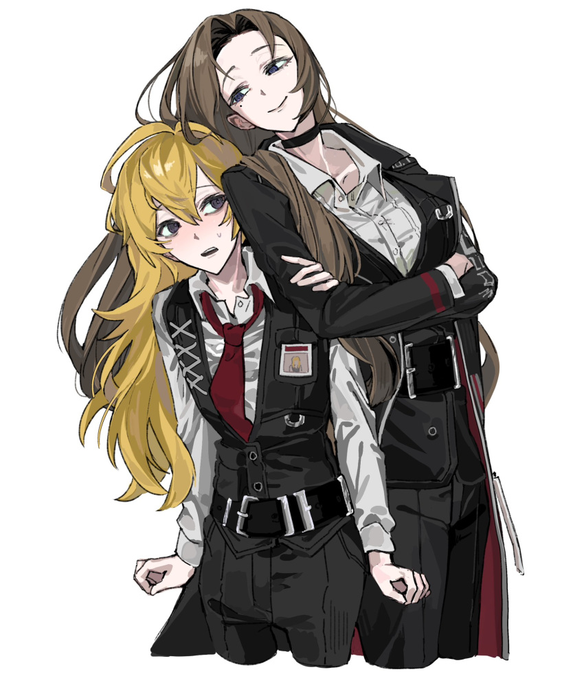 Safebooru - 1boy 1girl belt black belt black choker black coat black pants black vest blonde ...