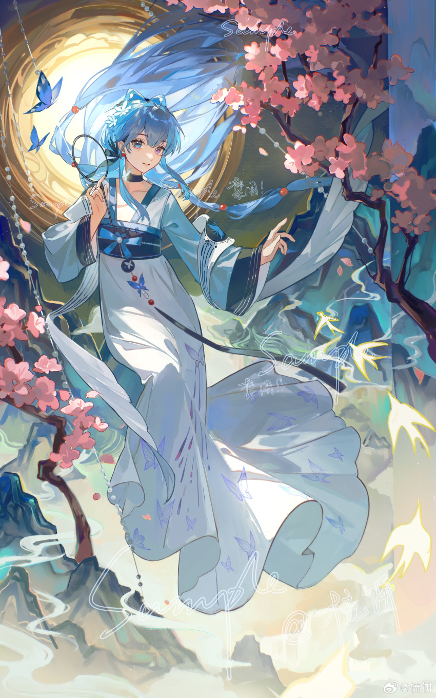 Safebooru - 1girl absurdres blue eyes blue hair branch bug butterfly chinese clothes dress ...