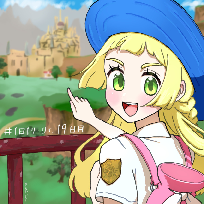 Safebooru - 1girl :d blonde hair blue hat braid commentary request day eyelashes green eyes ...