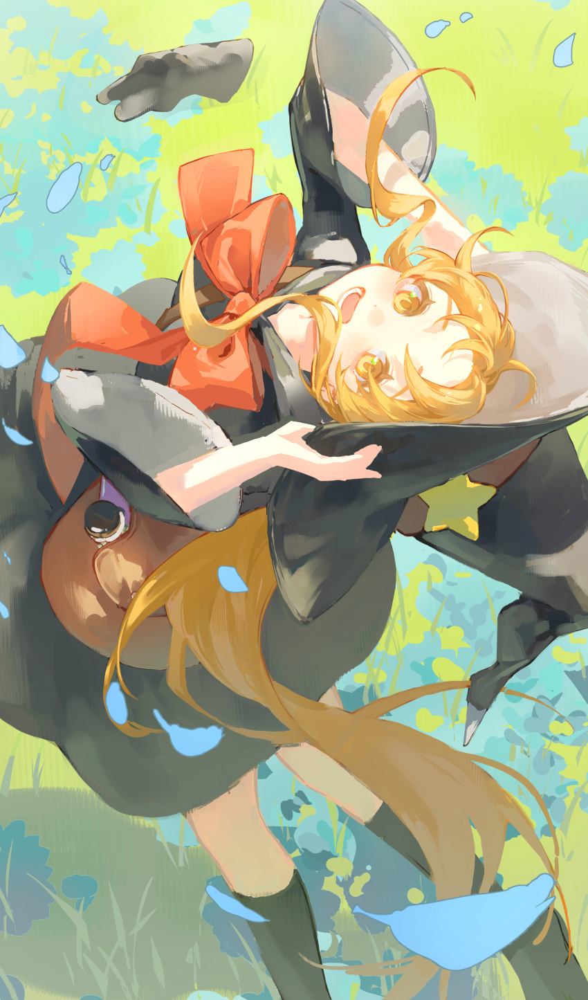 Safebooru - 1girl absurdres black dress black hat black socks blonde hair character request ...