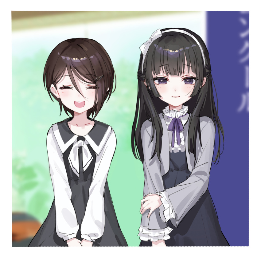 Safebooru - 2girls aged down asymmetrical hair bang dream! black hair blush dress hair between ...