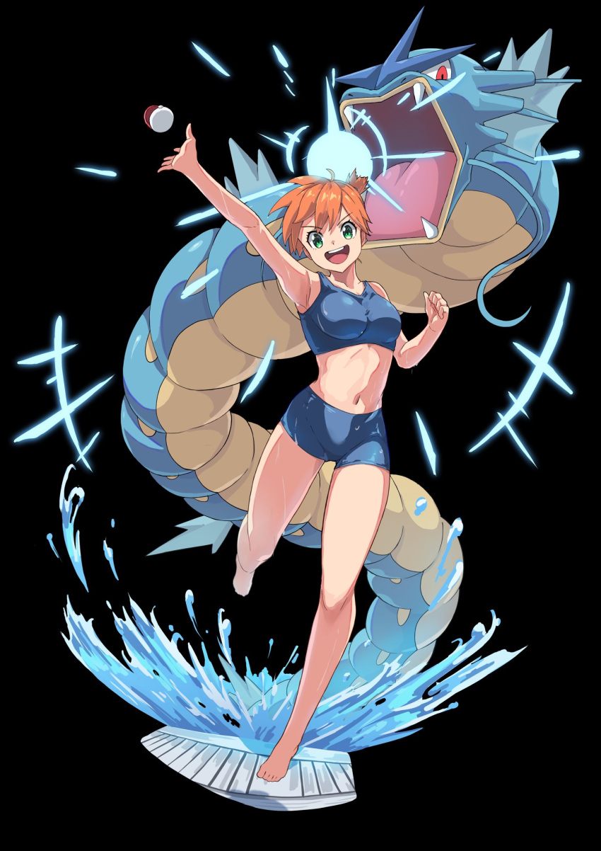 Safebooru - 1girl black background green eyes gyarados highres looking at viewer misty (pokemon ...
