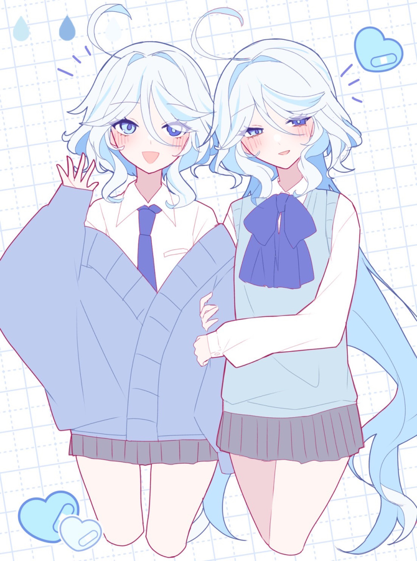 Safebooru - 2girls alternate costume blue bow blue cardigan blue necktie bow cardigan drop ...