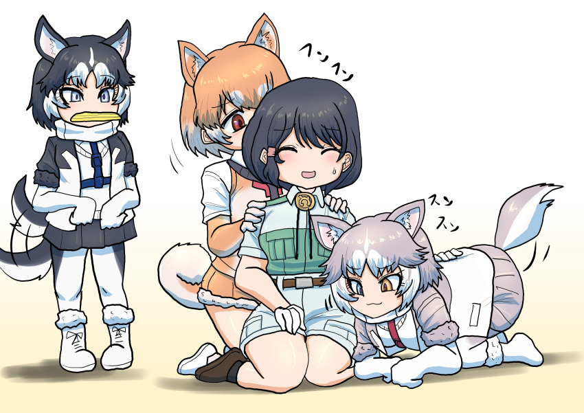 Safebooru - 3girls 4girls :3 afterimage animal ears black fur black ...