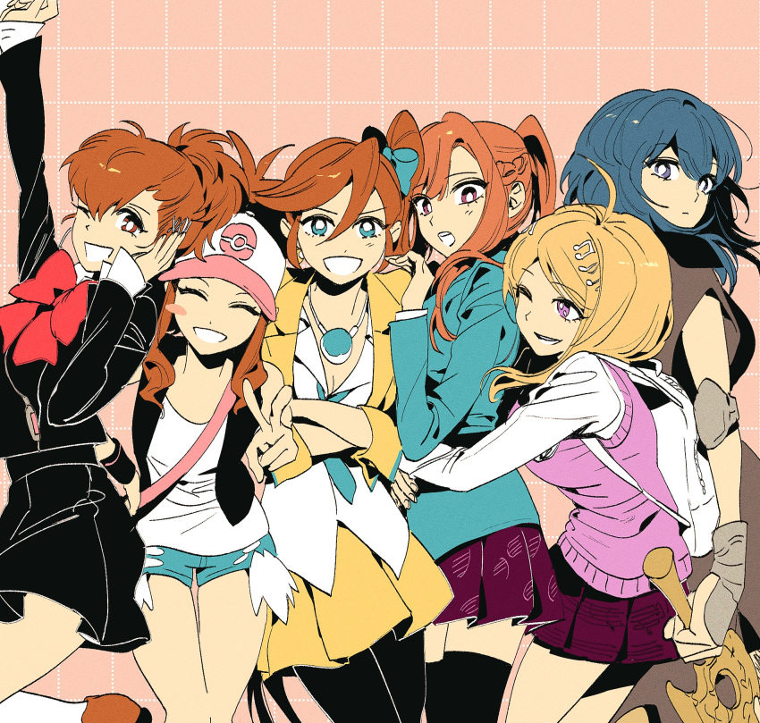 Safebooru - 6+girls ace attorney ahoge akamatsu kaede arm up athena cykes baseball cap black ...