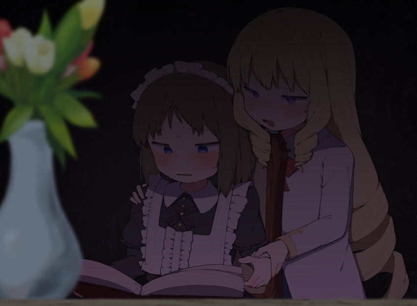 Safebooru - 1boy 1girl blonde hair blue eyes blurry blurry foreground blush brown hair ...