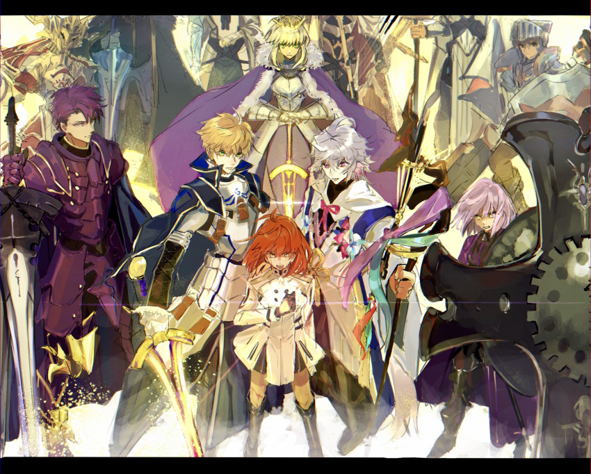 Safebooru - 5girls 6+boys absurdres agravain (fate) armor armored boots ...