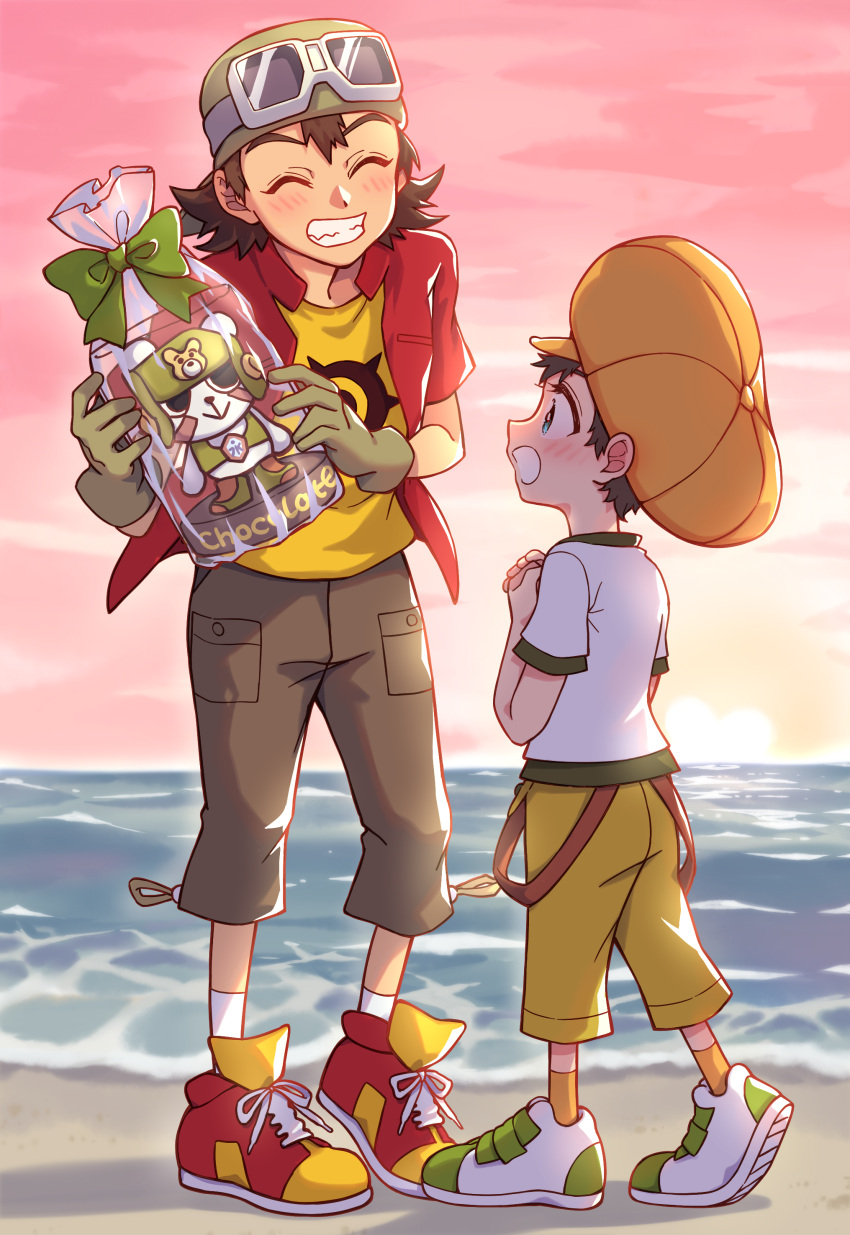 Safebooru - 2boys absurdres beach blue eyes blush brown hair brown ...