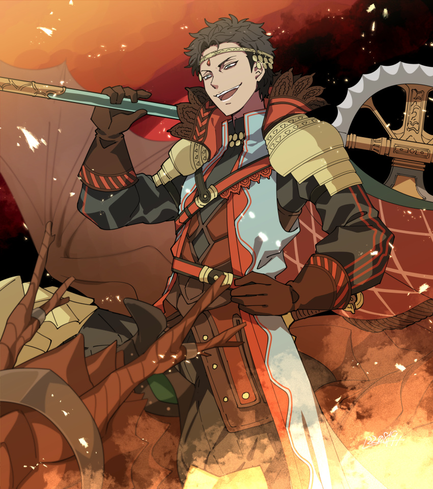 Safebooru - 1boy armor axe brown hair circle dark skin dragon dragon ...