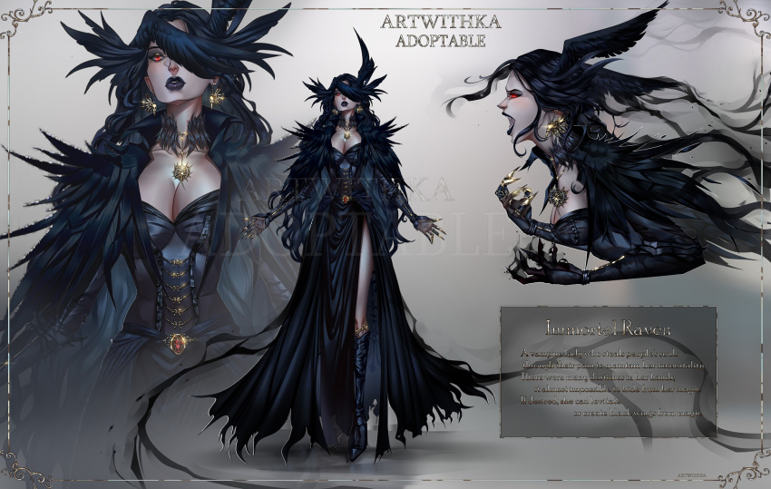 Safebooru - 1girl artwithka black dress black gloves black hair breasts cleavage cutout clothing ...